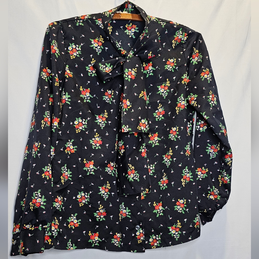 Judy Bond Vintage Pussybow Button Front Blouse - Gem
